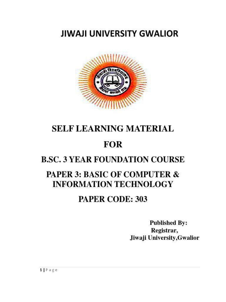 Jiwaji University Gwalior: Self Learning Material FOR | Download Free PDF | Computer Data ...