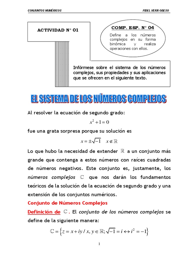 Archivo Conjunto de Los Números Complejos | PDF | Número complejo ...