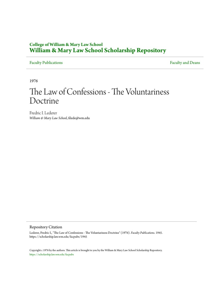 The Law of Confessions - The Voluntariness Doctrine | PDF | Confession ...