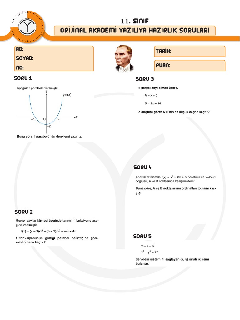 Orijinal Akademi Yaziliya Hazirlik Sorulari: 11. SINIF | PDF