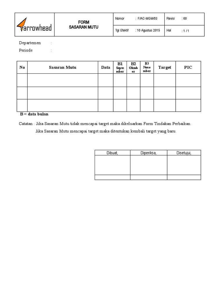 F 03 - Sasaran Mutu | PDF