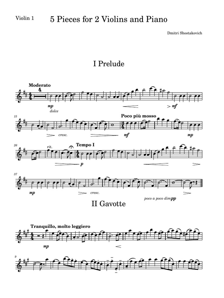 Shostakovich 5 Pieces For 2 Violins and Piano - 01 Violin 1 | PDF | Tempo | Musical Forms