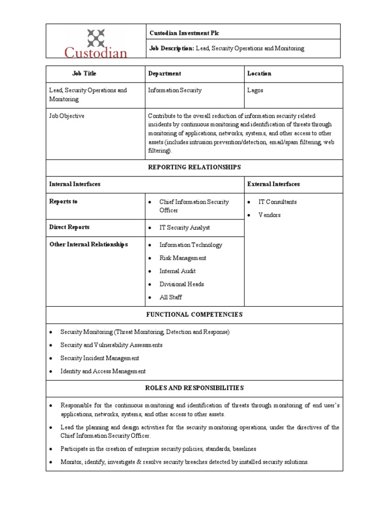 Lead - Security Operations and Monitoring JD | PDF | Security | Computer Security