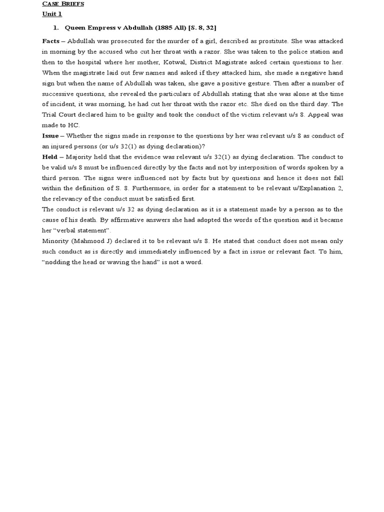 Case of Queen Empress V Abdullah | PDF