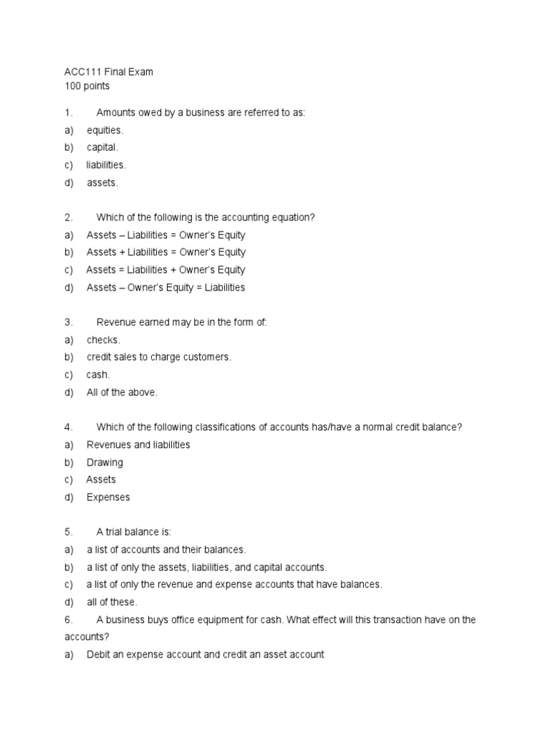 ACC111 Final Exam | PDF | Debits And Credits | Payroll Tax