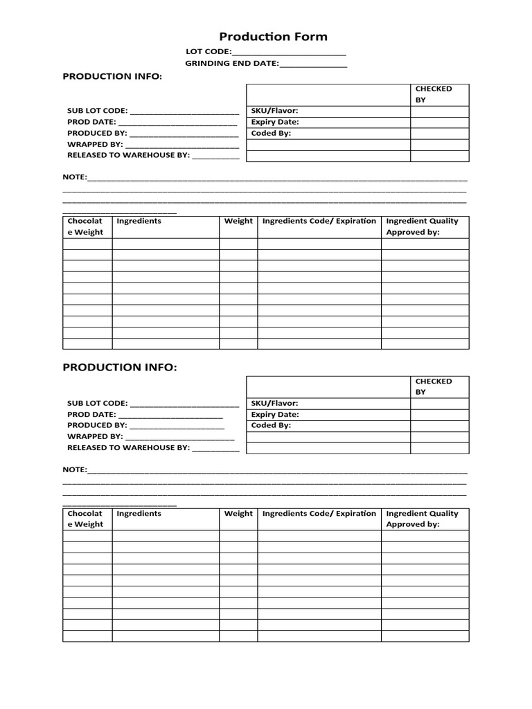 Production Form (REVISE 2.0) | PDF | Food And Drink | Food Science