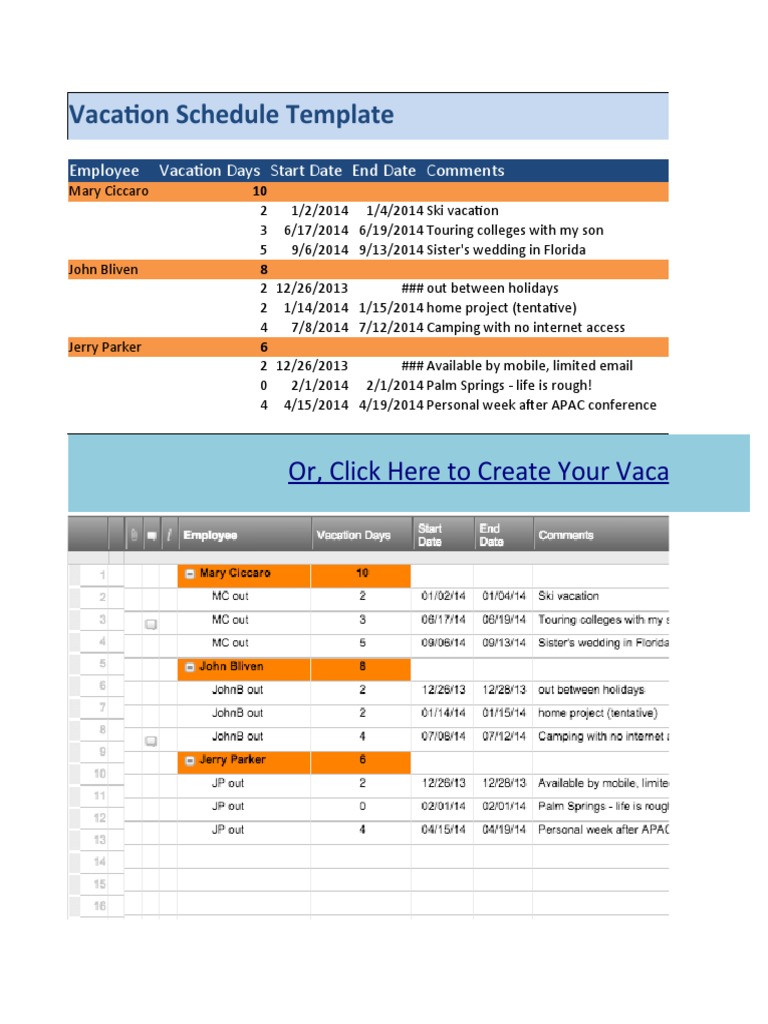 Vacation Schedule Template | PDF