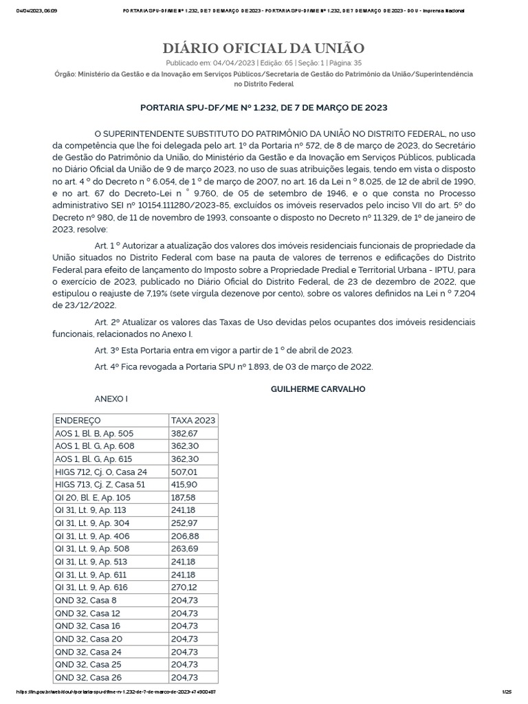Portaria Spu-Df - Me #1.232, de 7 de Março de 2023 - Portaria Spu-Df ...