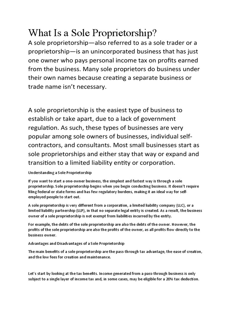 What Is A Sole Proprietorship? | PDF | Sole Proprietorship | Limited Liability Company