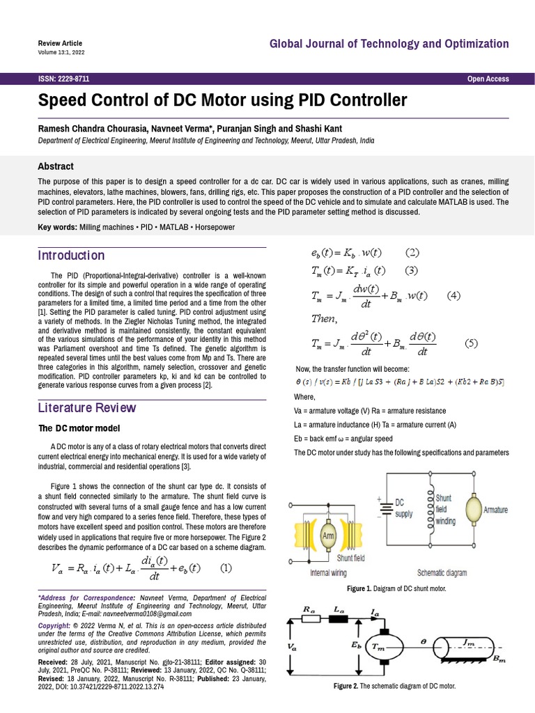 Speed Control of DC Motor Using Pid Controller | PDF | Control Theory | Genetic Algorithm