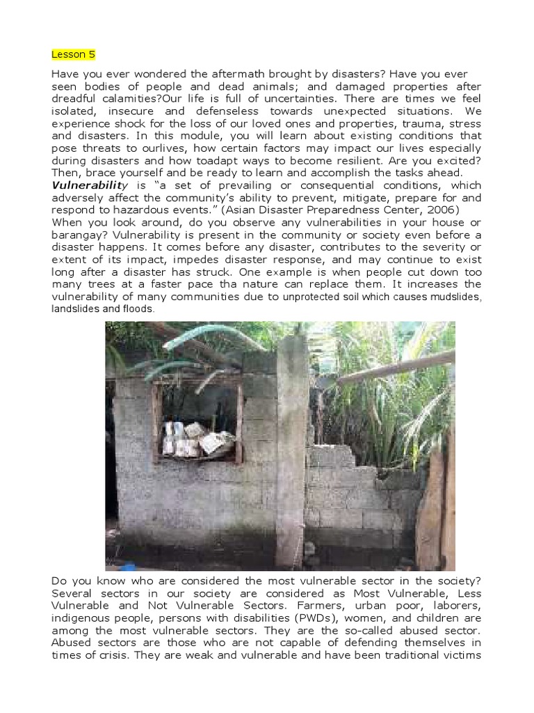 Lessons 5 To 7 DRRR Reviewer | PDF | Vulnerability | Emergency Management