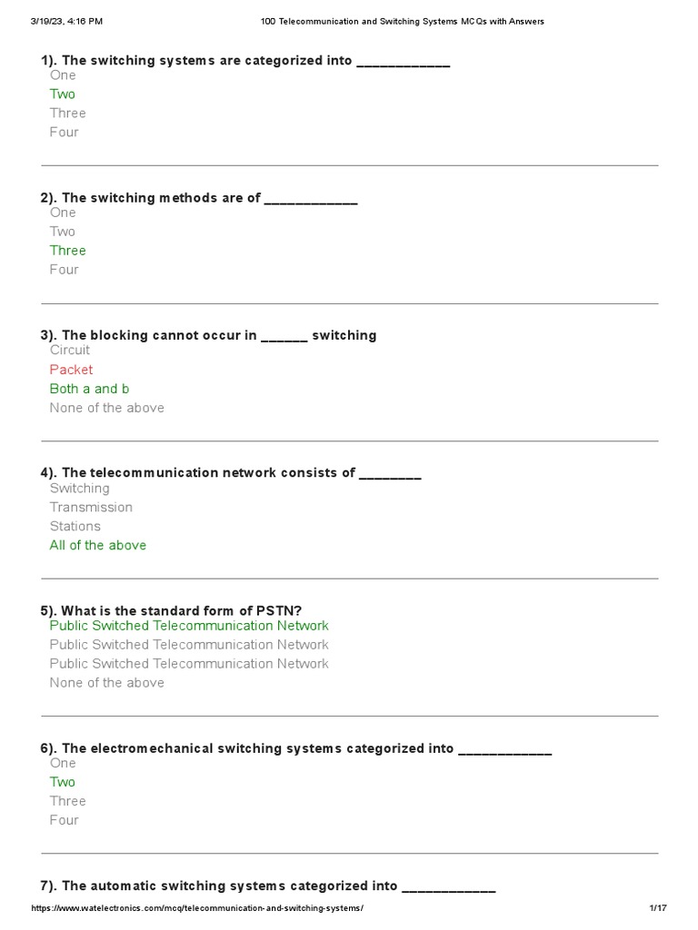 100 Telecommunication and Switching Systems MCQs With Answers | PDF ...