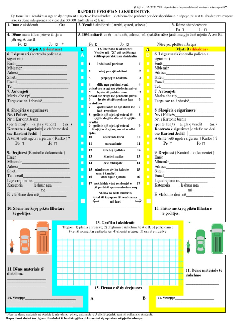 Formular Raporti Europian I Aksidenteve 1 1 | PDF