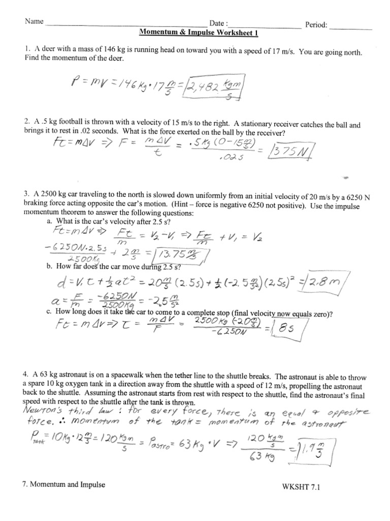 Momentum Worksheets Keys | PDF