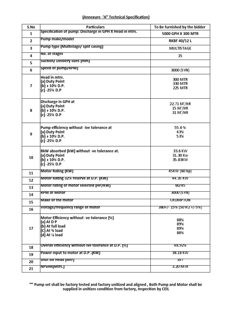 Phe Technical Annexure | PDF | Pump | Electrical Engineering