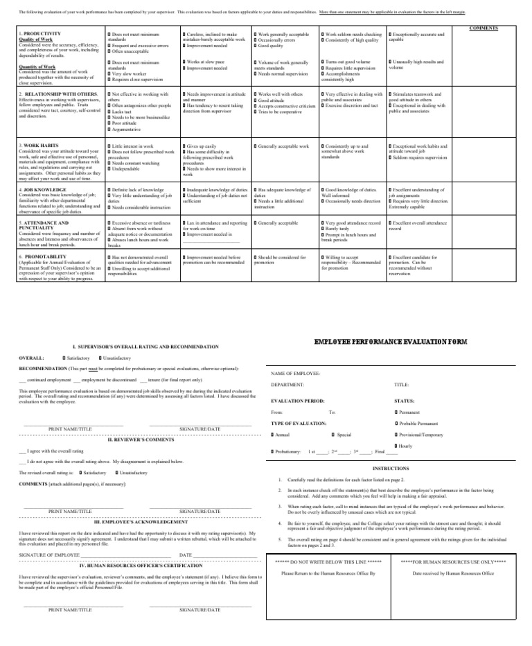 2 - Employee Performance Evaluation Form | PDF | Performance Appraisal ...