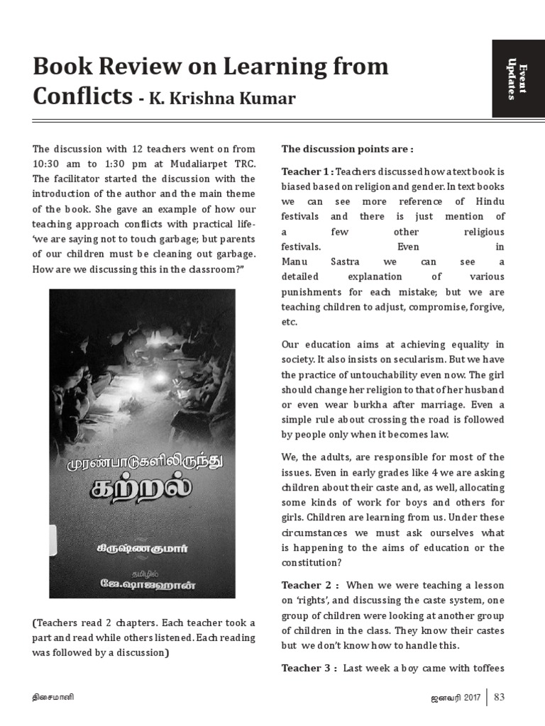 Book Review On Learning From Conflicts: - K. Krishna Kumar | PDF | Teachers