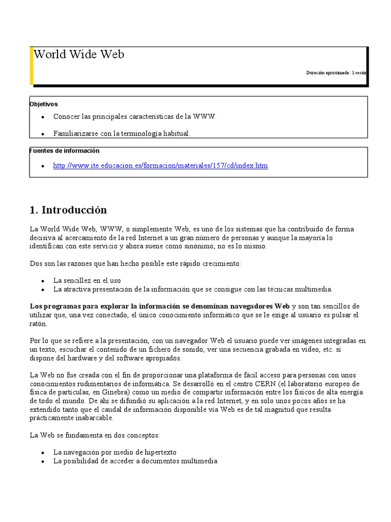 World Wide Web: 1. Introducción | PDF | Red mundial | Internet y web