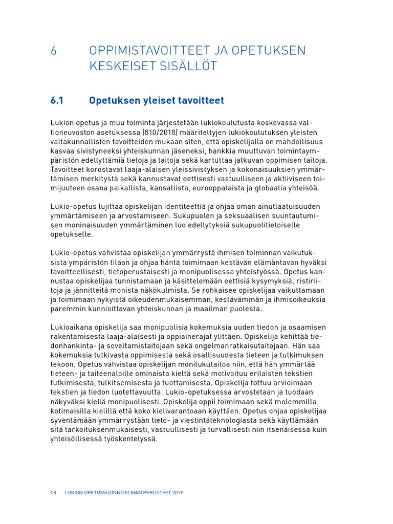 Lukion Opetussuunnitelman Perusteet 2019 | PDF