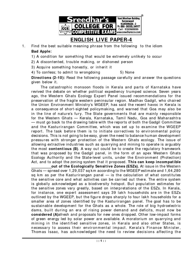 English Handouts - Sbi Po Mains-Live Paper-4 | PDF | Natural Environment