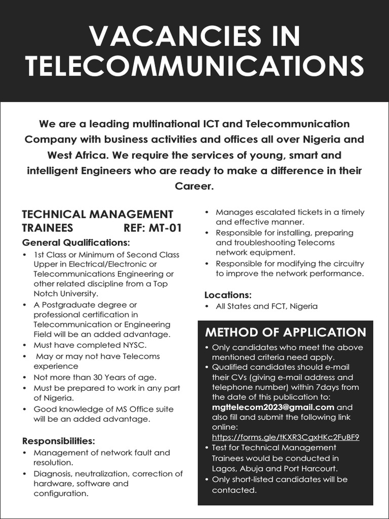 Telecomms Vacancies | PDF | Computers | Technology & Engineering