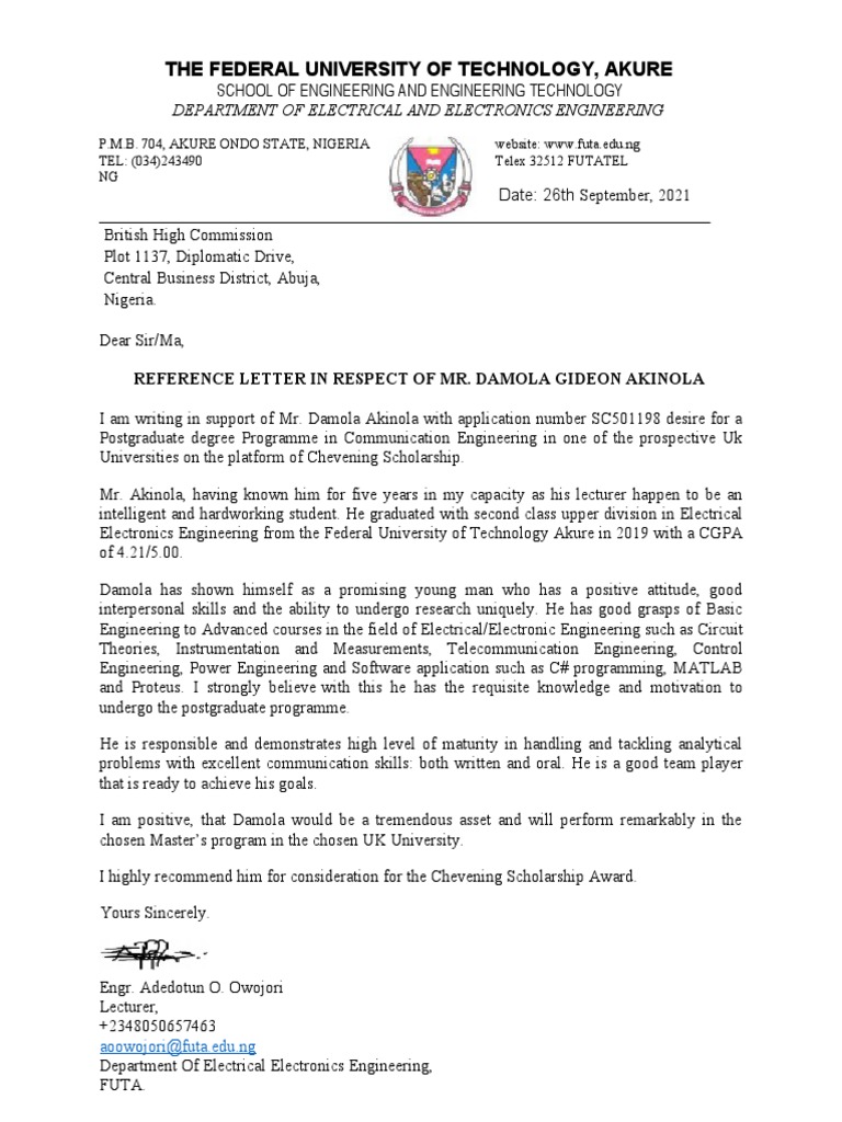 Chevening Reference Letter - 1 | PDF