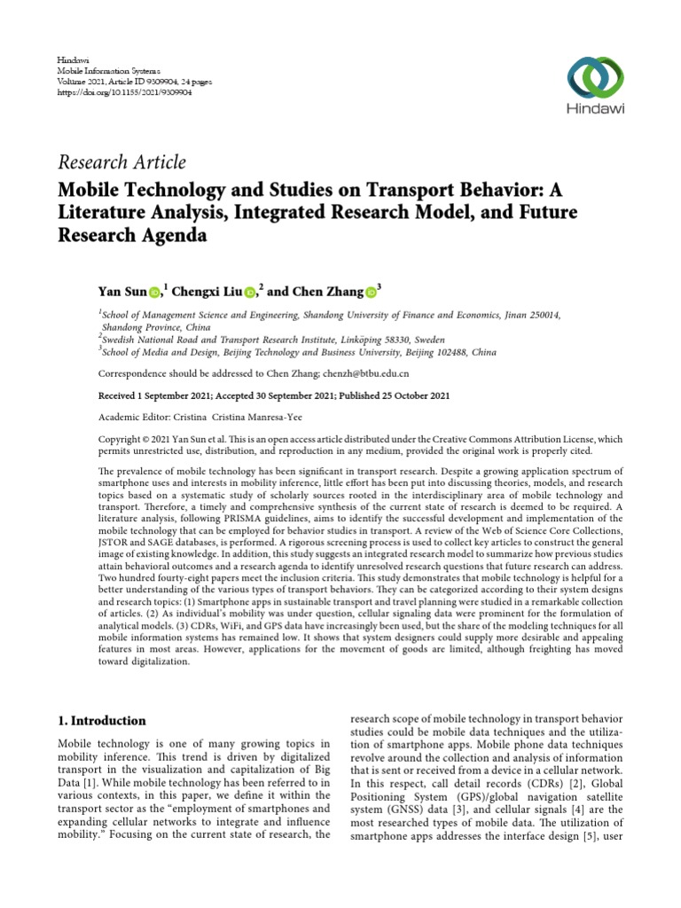 Mobile Technology and Studies On Transport Behavior - A Literature ...