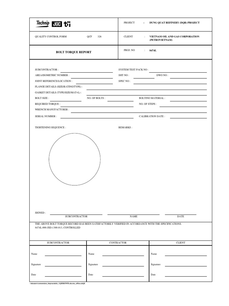 Bolt Torque Report | PDF