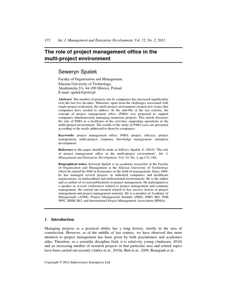 The Role of Project Management Office in The Multi-Project Environment | PDF | Project ...