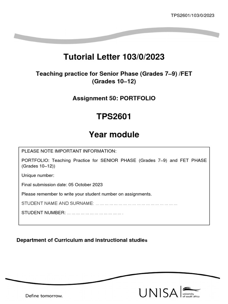 TPS2601 Teaching Practice Portfolio Template for Senior and FET Phases ...