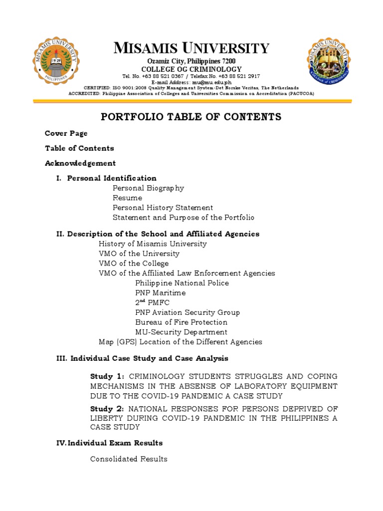 Isamis Niversity: Portfolio Table of Contents | PDF | Internship | Job ...