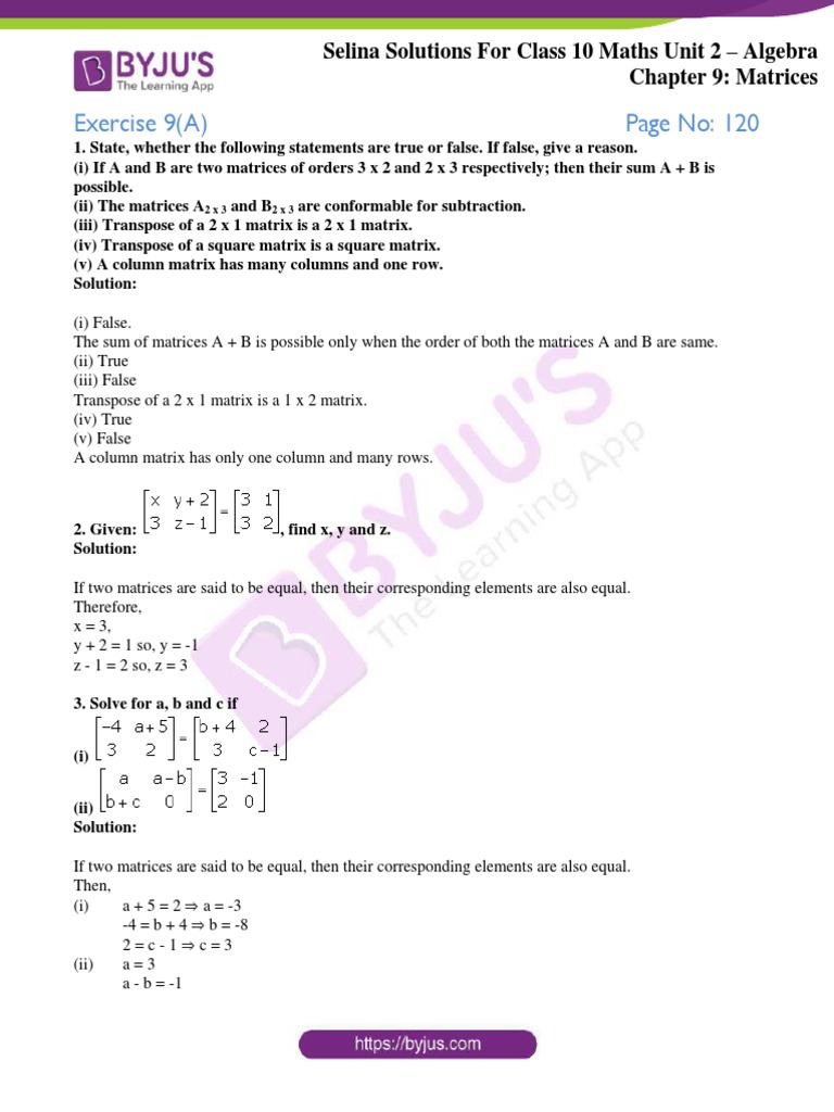 Selina Solutions Concise Maths Class 10 Chapter 9 | PDF | Matrix ...