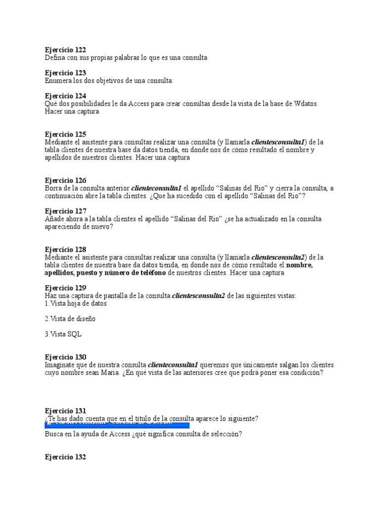 Ejercicios 121 A 143 | PDF | SQL | Informática