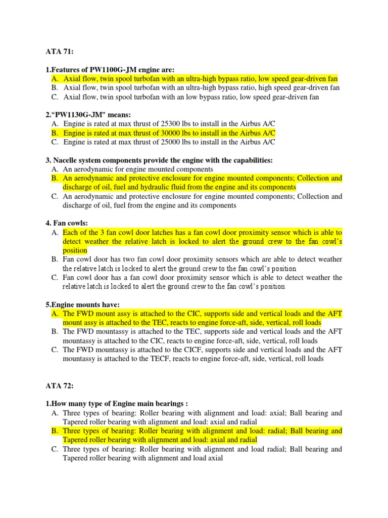ATA 71: 1.features of PW1100G-JM Engine Are | PDF | Turbine | Engines