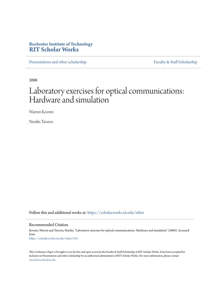 Laboratory Exercises For Optical Communications - Hardware and Sim ...