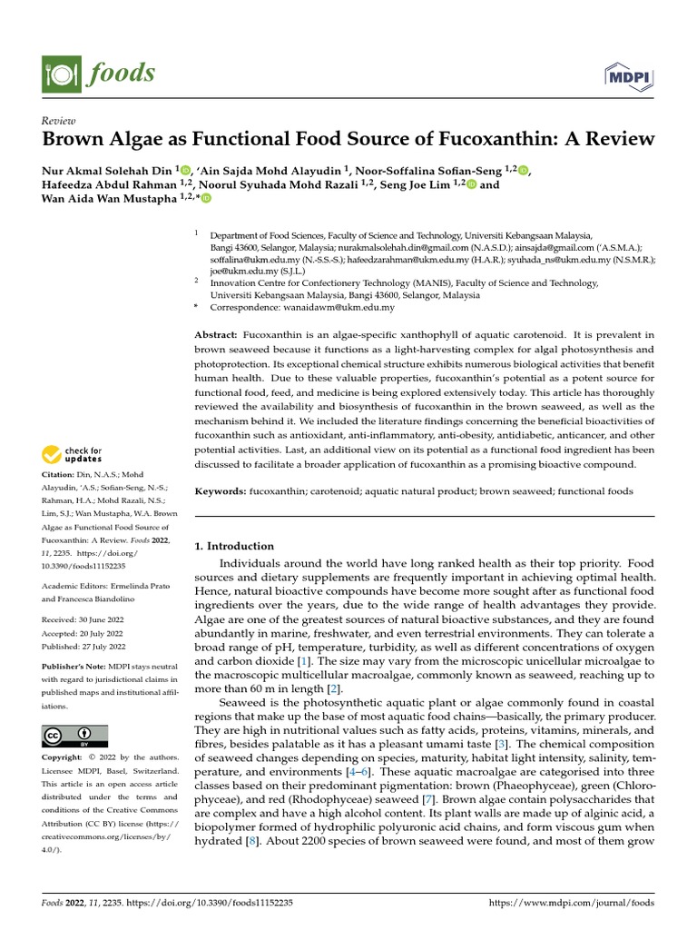 Brown Algae As Functional Food Source of Fucoxanthin - A Review | PDF ...