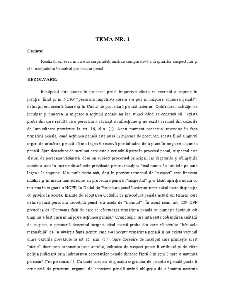 Tema Nr. 1 Drept Procesual Penal | PDF