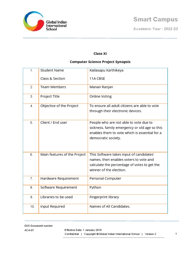 Project Synopsis CS Class 11 | PDF | Software | Input/Output