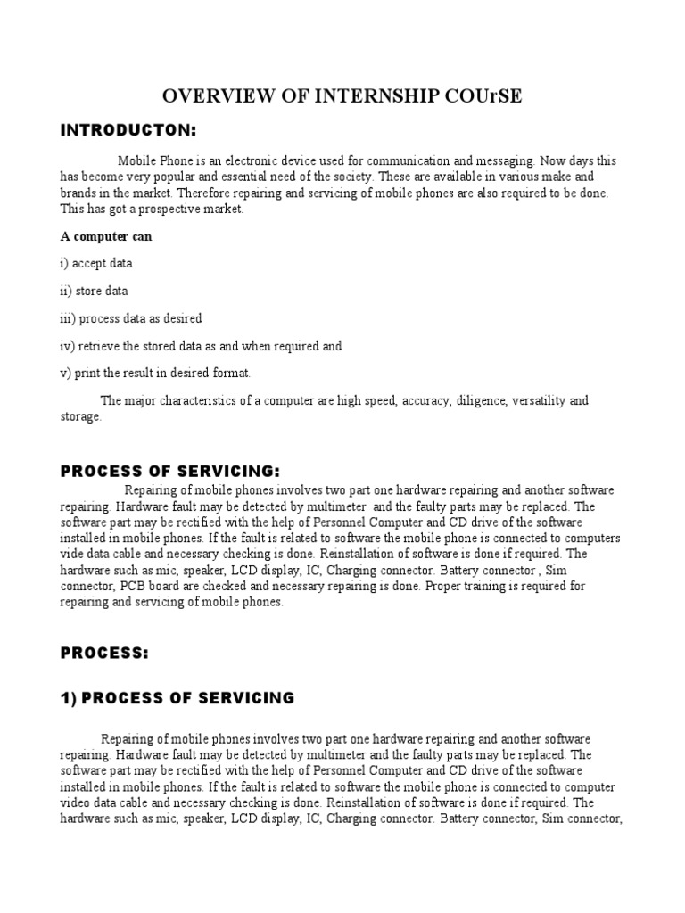 Overview of Internship Course | PDF | Computer Hardware | Information And Communications Technology