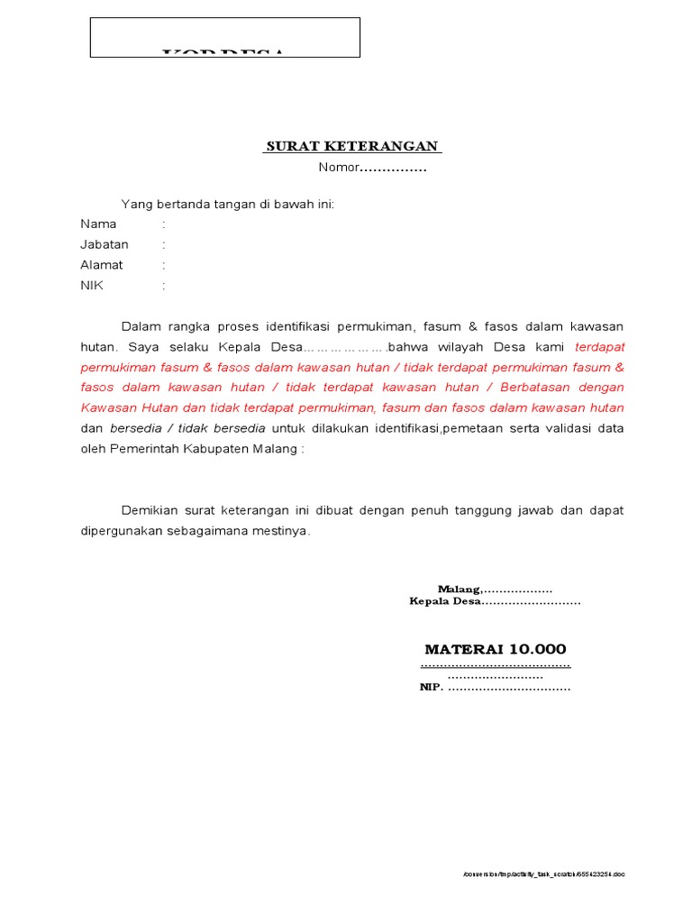 Format Surat Desa | PDF