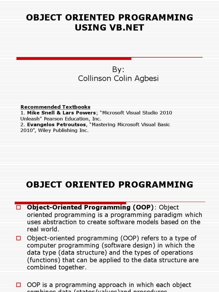 Lecture 2 - Programming With VB | PDF | Object Oriented Programming | Class (Computer Programming)
