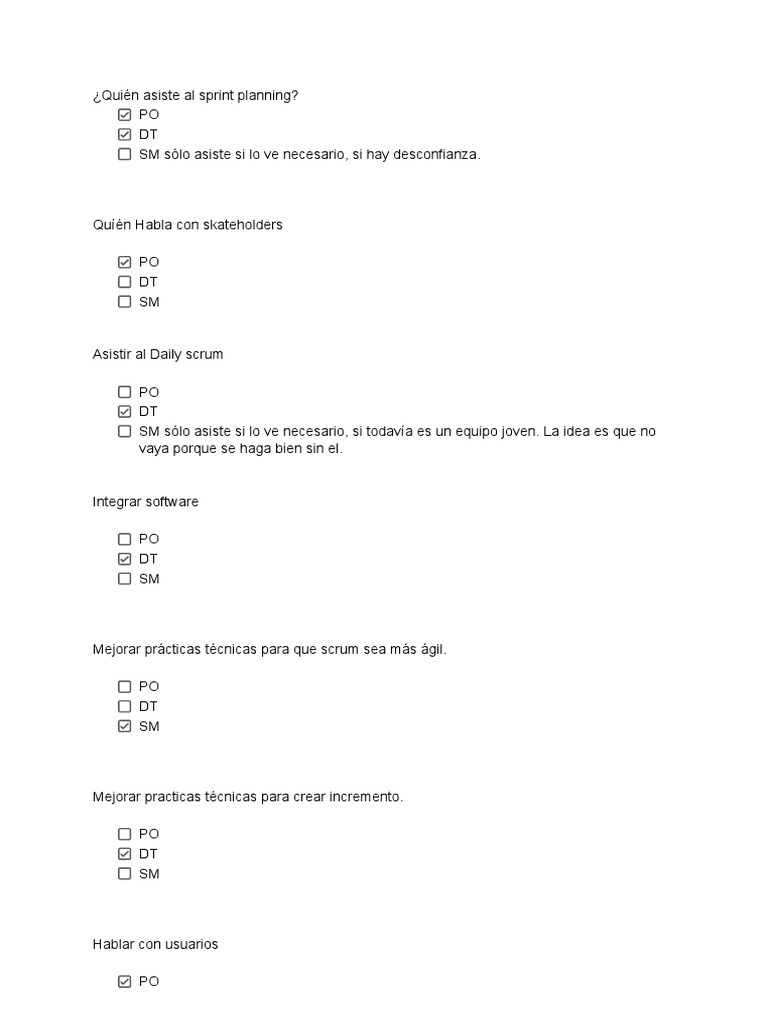 Preguntas de Examen de SCRUM | PDF | Scrum (desarrollo de software) | Desarrollo de software