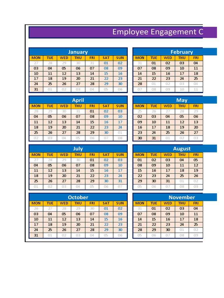 Fully Dynamic Employee Engagement Calendar 2020 | PDF | Observances ...