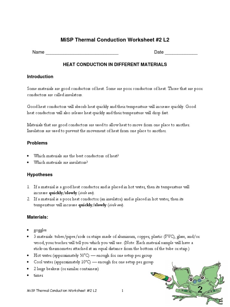 Misp Thermal Conduction Worksheet #2 L2: Heat Conduction in Different ...