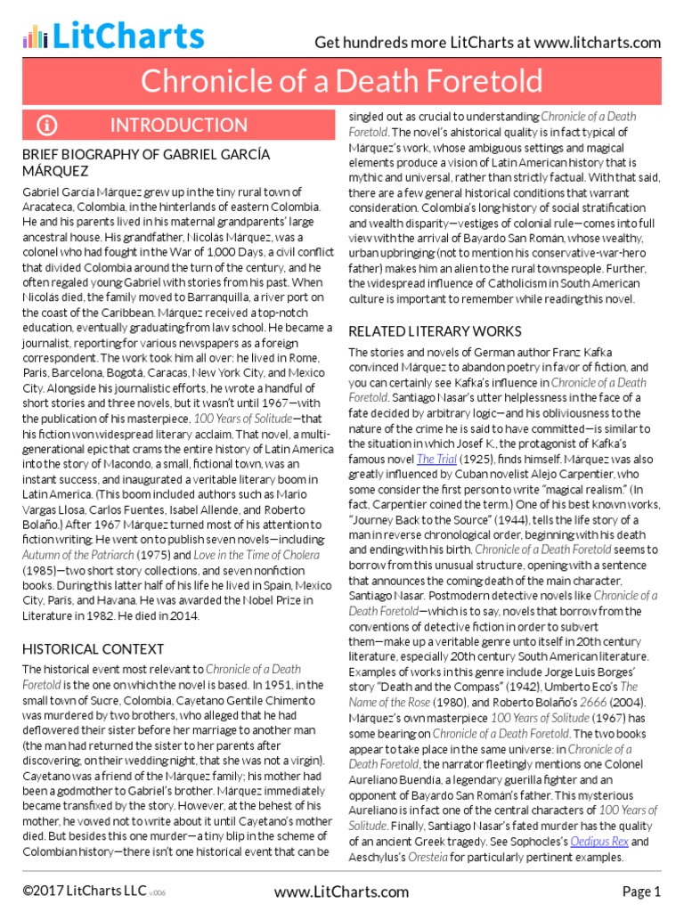 Chronicle of A Death Foretold: Intr Oduction | PDF | Gabriel García Márquez