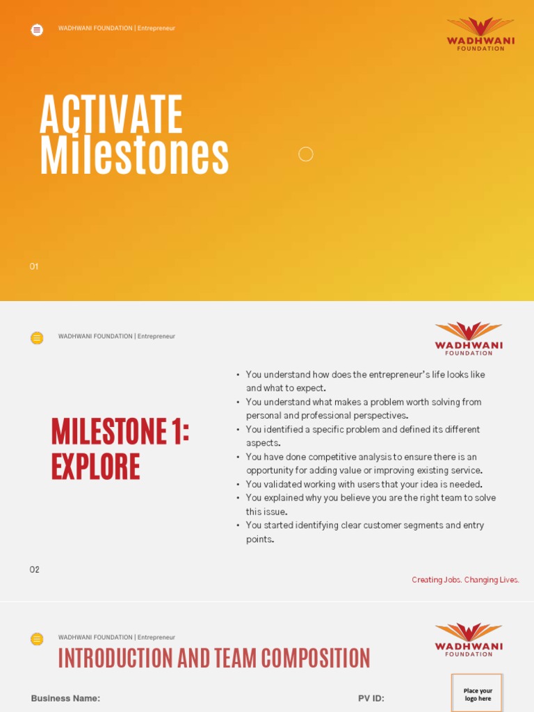 Activate Milestones: WADHWANI FOUNDATION - Entrepreneur | PDF ...
