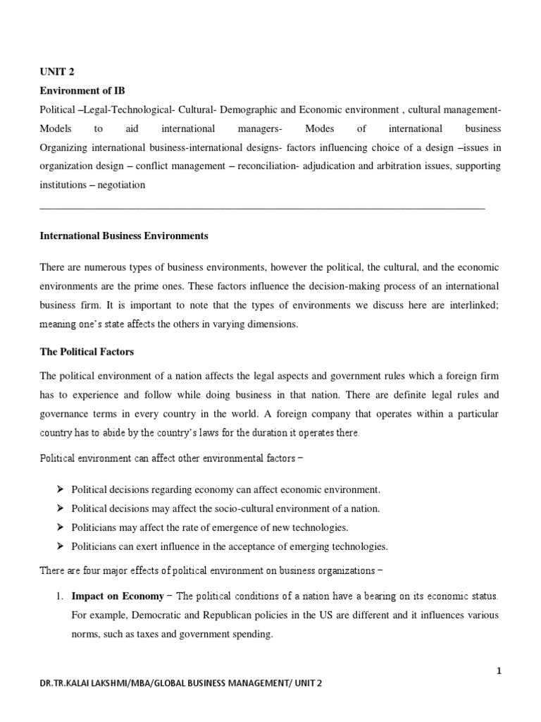 Unit 2 Environment of IB: 1 DR - Tr.Kalai Lakshmi/Mba/Global Business Management/ Unit 2 | PDF ...