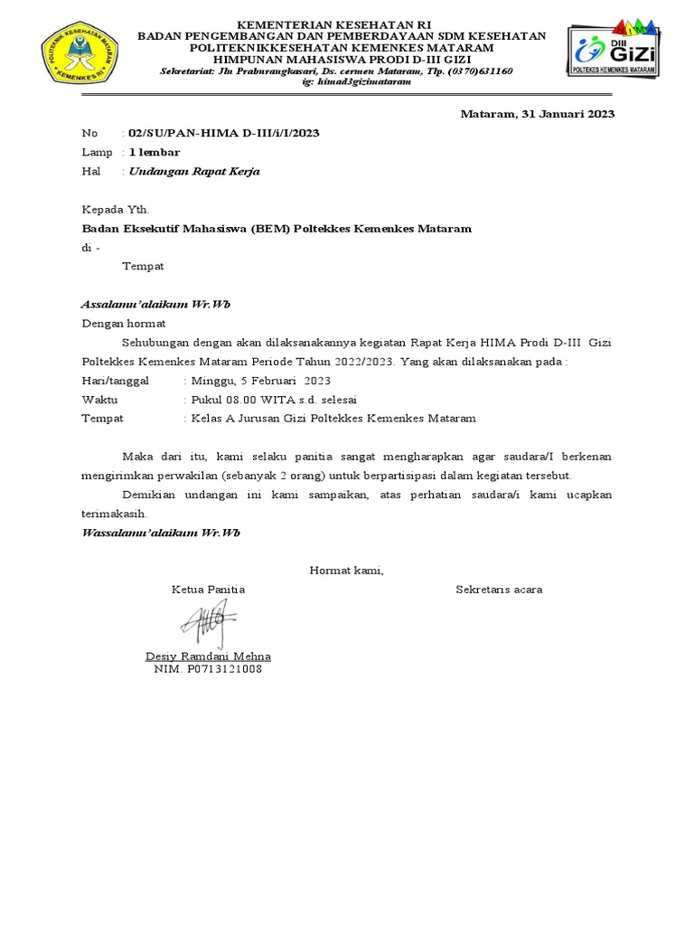 Surat Undangan Bem Raker | PDF