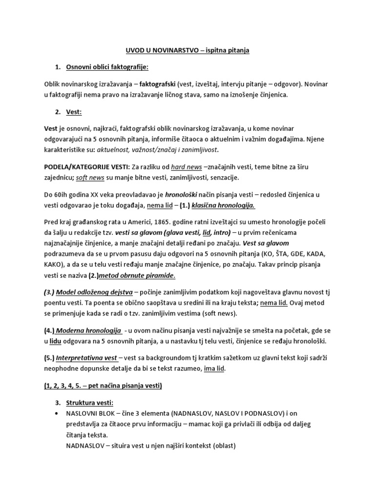 Uvod U Novinarstvo | PDF