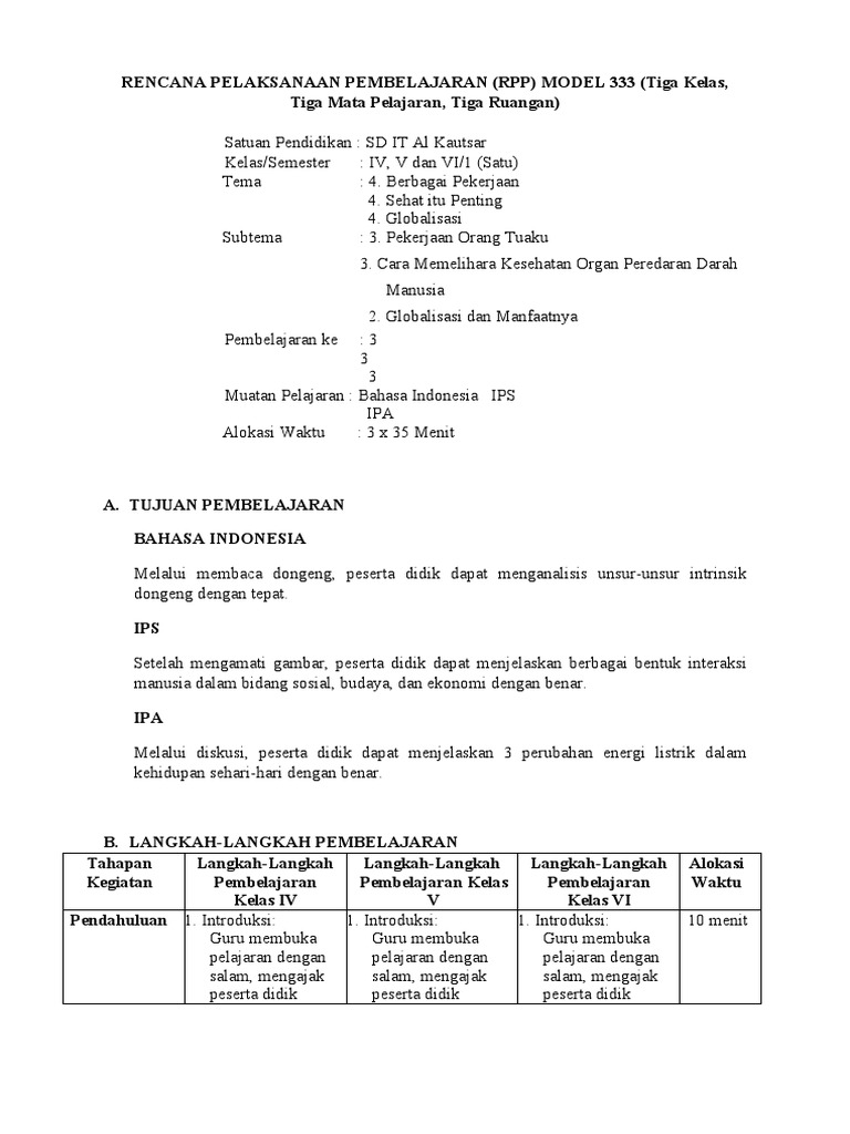 RPP Kelas Rangkap Model 333 | PDF
